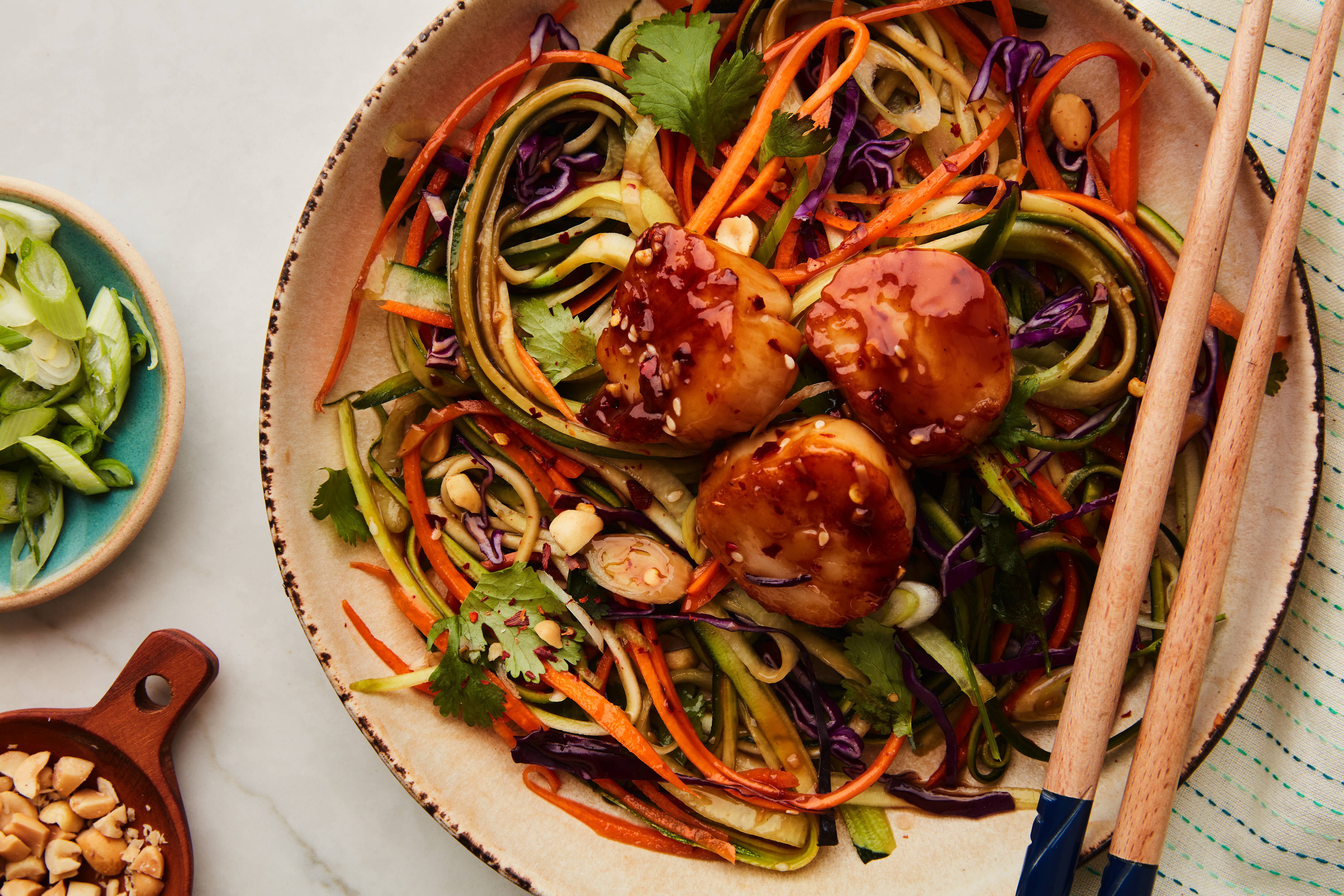 Asian-Style Scallops With Veggie Noodles | Dish on Fish